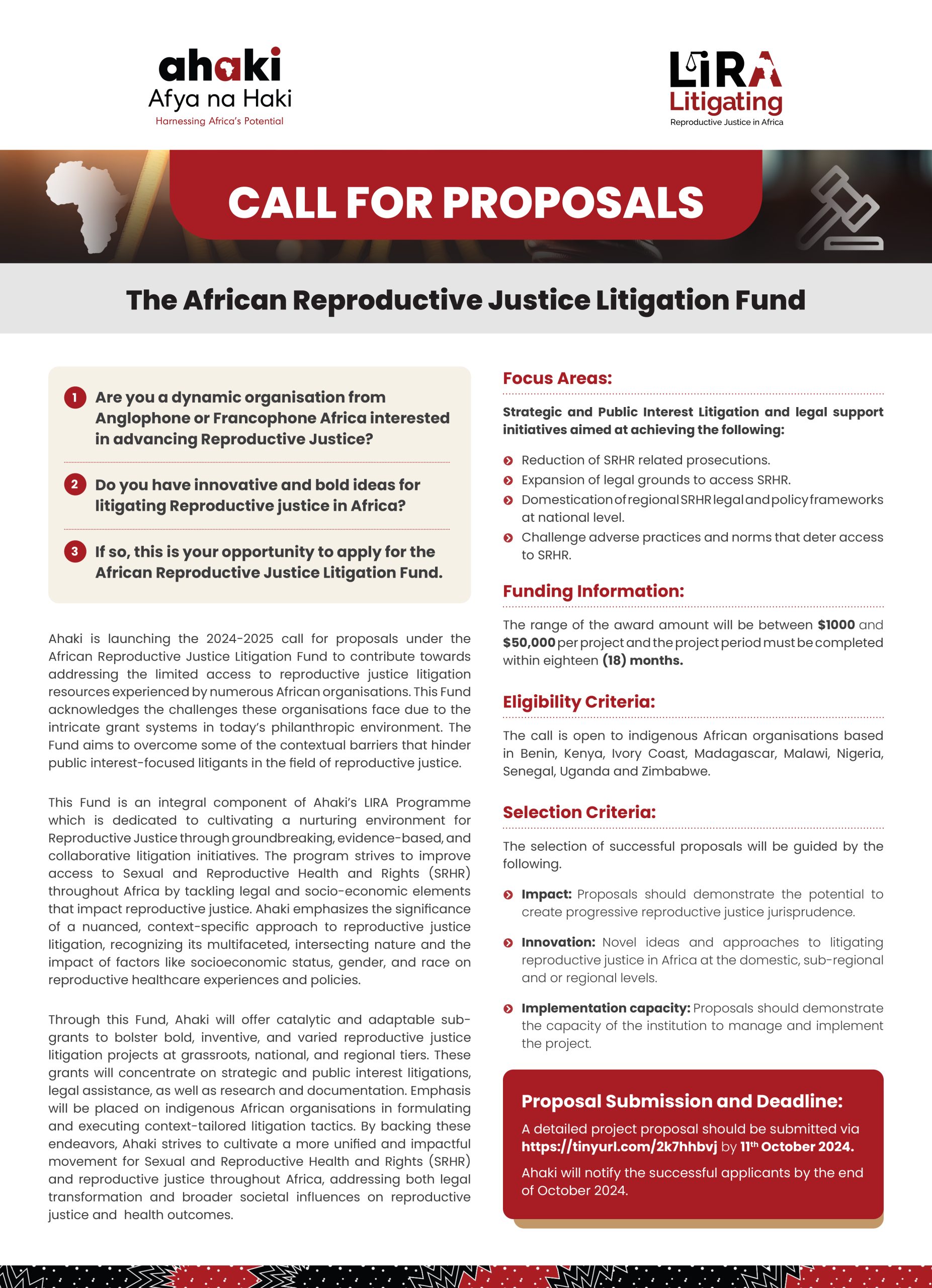 Call for Proposals : The African Reproductive Justice Litigation Fund ...